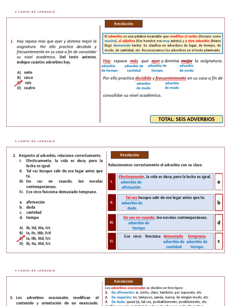 LENGUAJE - SEMANA 8 Practica | PDF | Adverbio | Verbo