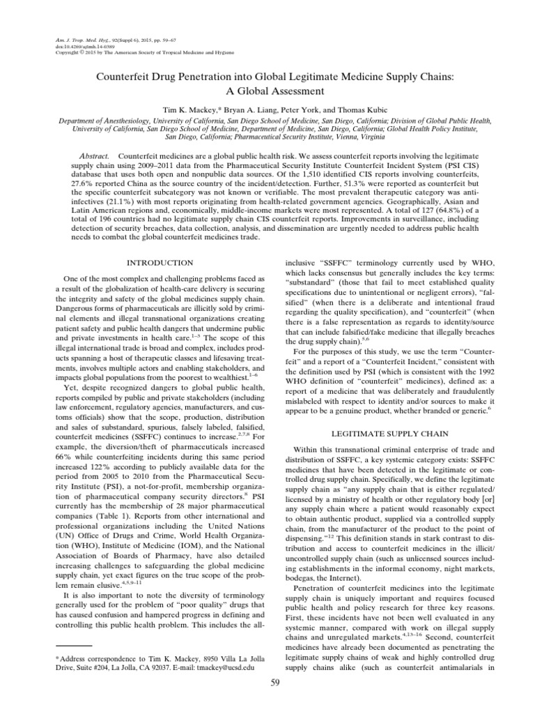 Counterfeit Drug Penetration Into Global Legitimate Medicine Supply ...