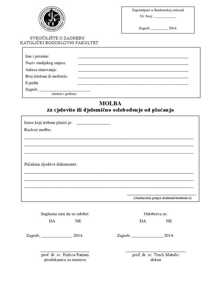 355 Molba Za Oslobodjenje Placanja | PDF
