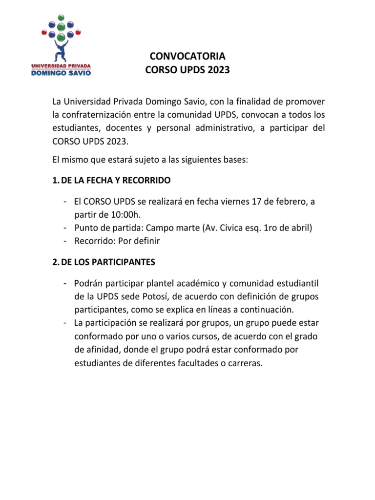 Corso UPDS 2023: Convocatoria Oficial | PDF | Crecimiento personal y ...