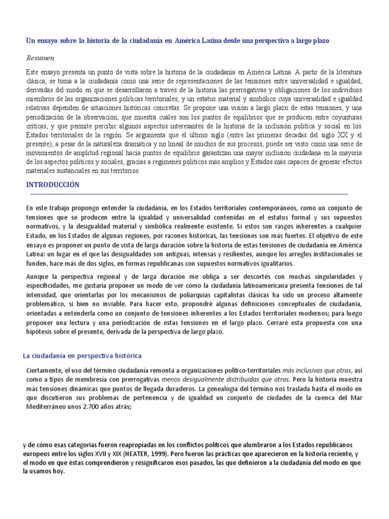 Un Ensayo Sobre La Historia de La Ciudadanía en América Latina Desde ...