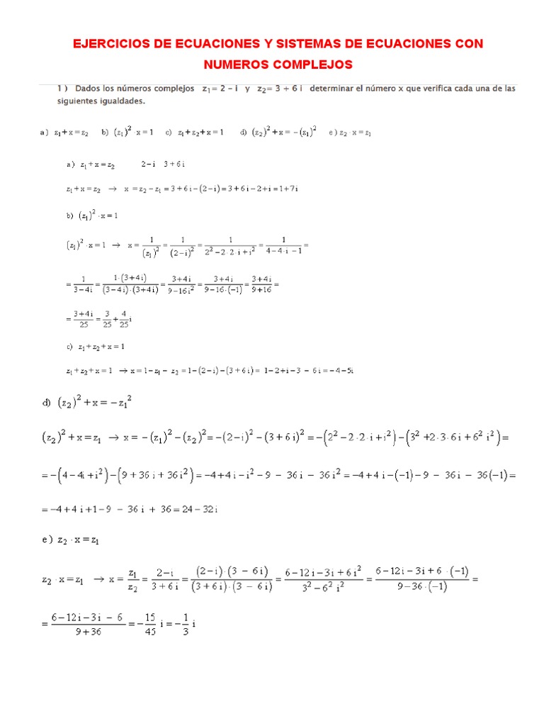 Ejercicios Sistema de Ecuaciones Complejos | PDF
