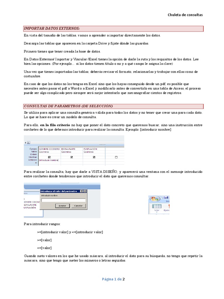 Chuleta Consultas | PDF | Microsoft Excel | Informática