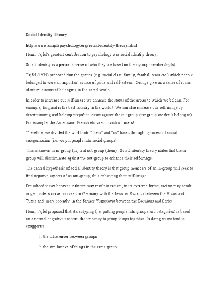 2 Social Identity Theory | PDF | Behavioural Sciences | Social Psychology