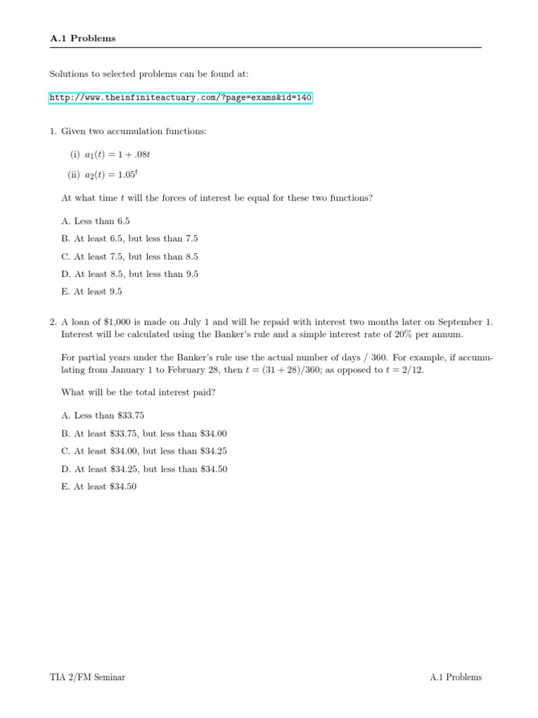 TIA 2/FM Seminar A.1 Problems | PDF | Interest | Compound Interest