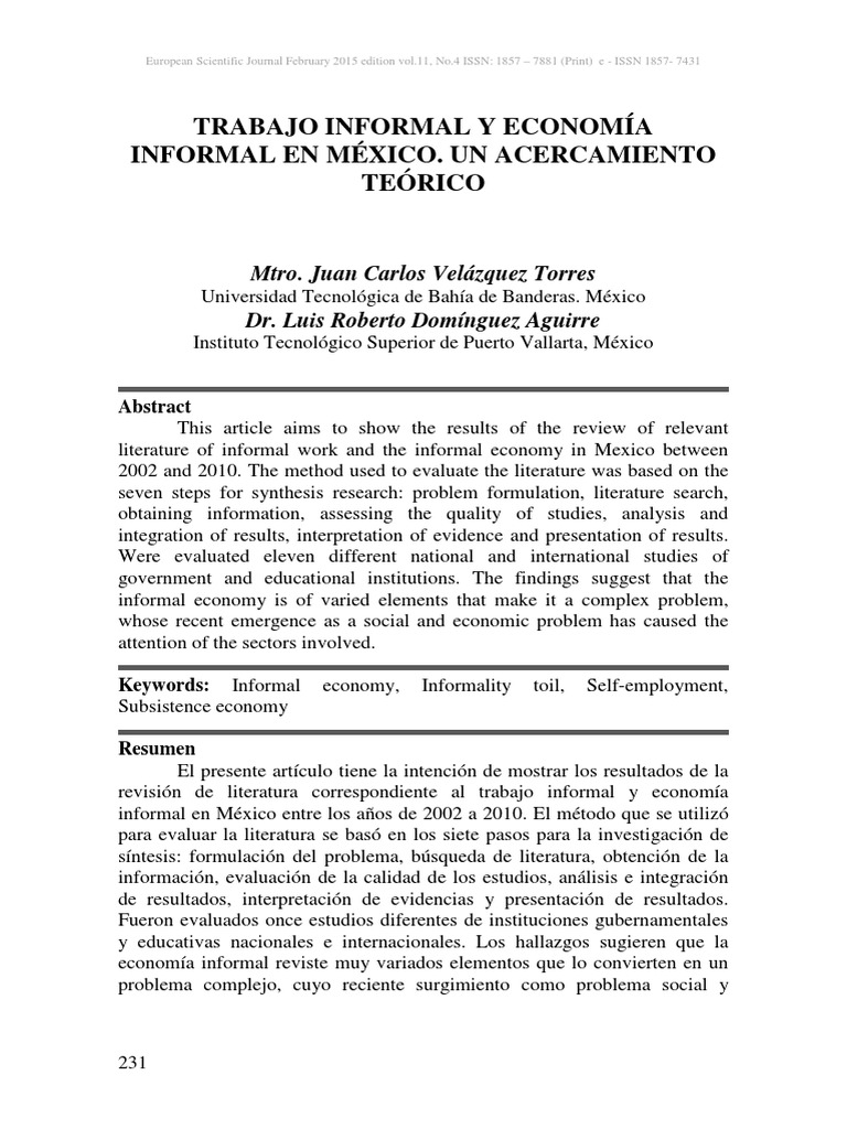 Trabajo Informal Y Economía Informal En México Un Acercamiento Teórico