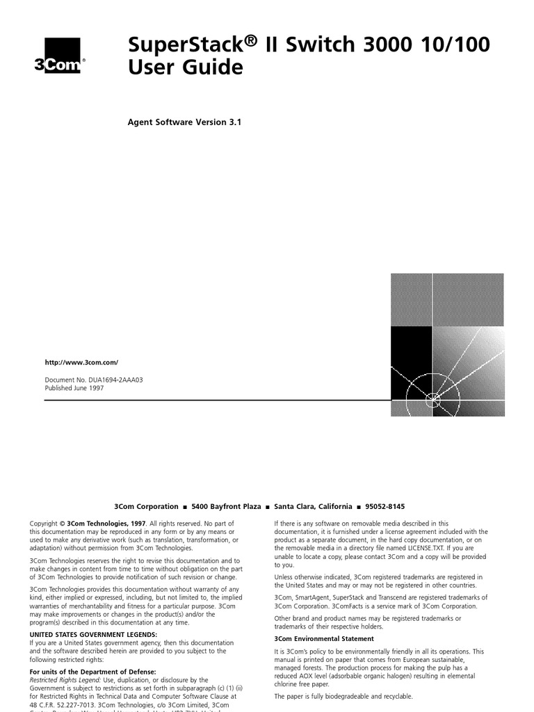 Superstack Ii Switch 3000 10/100 User Guide: Agent Software Version 3.1 | PDF | Network Switch ...