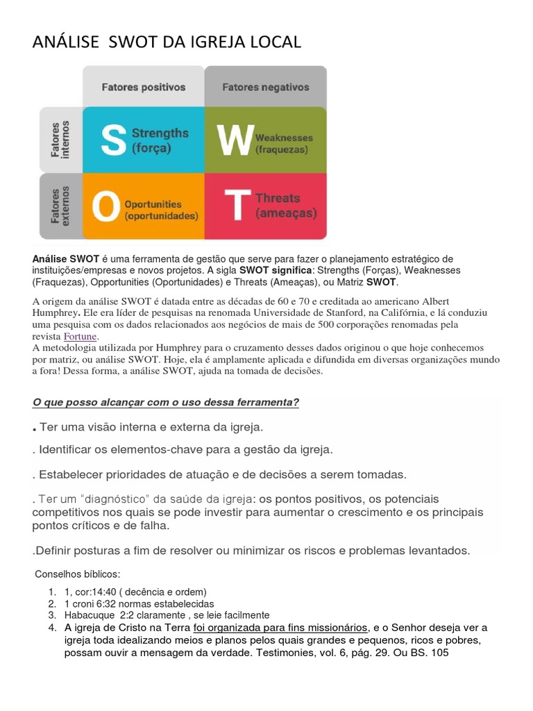 Análise Swot Da Igreja Local | PDF