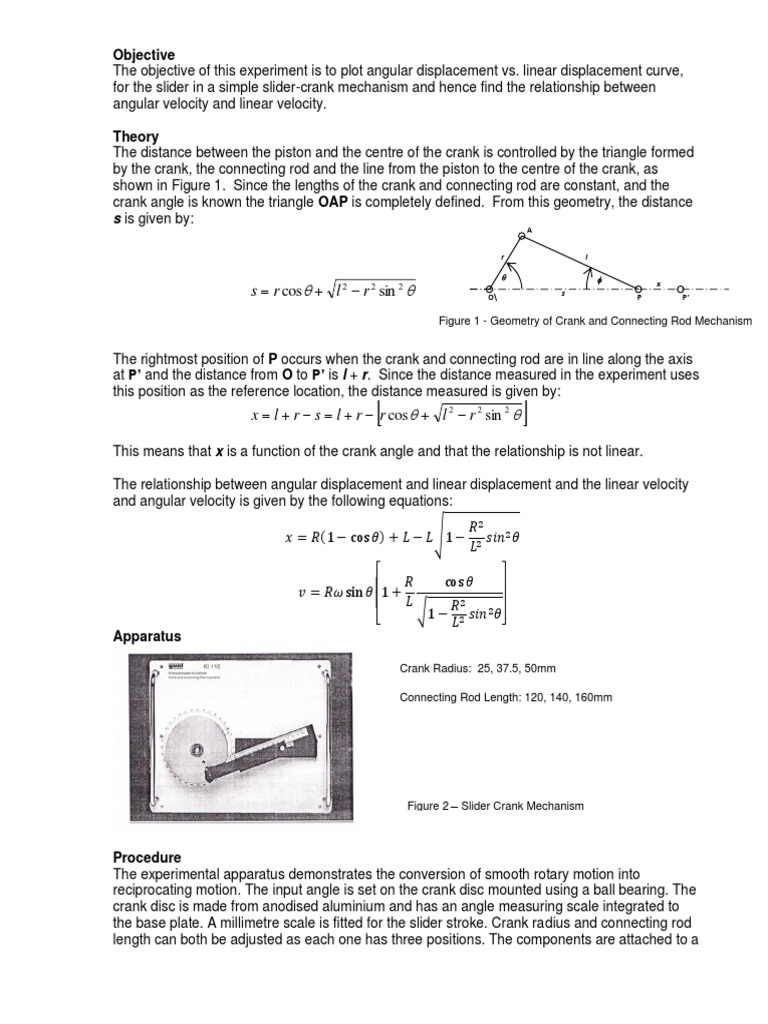 Slider-Crank Mechanism Analysis | PDF | Velocity | Angle