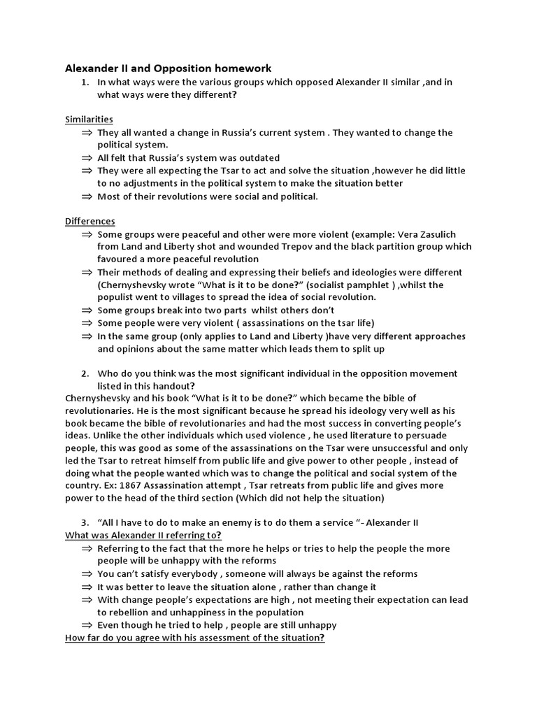 Alexander II and Opposition Homework | PDF | Political Theories ...