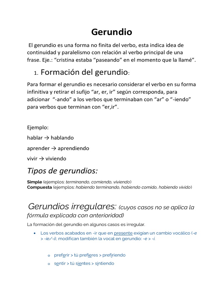 Formación y Uso del Gerundio en Español | PDF | Artes del Lenguaje y ...