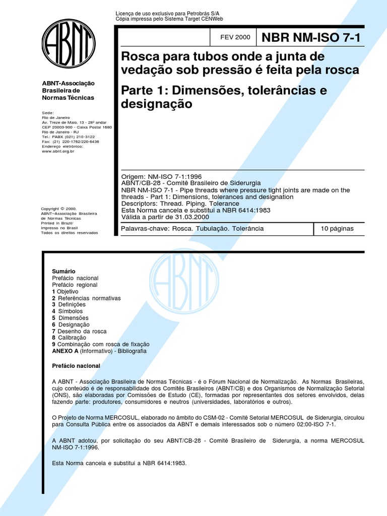 NBR 6414 NM Iso 7 1 (Roscas) | PDF
