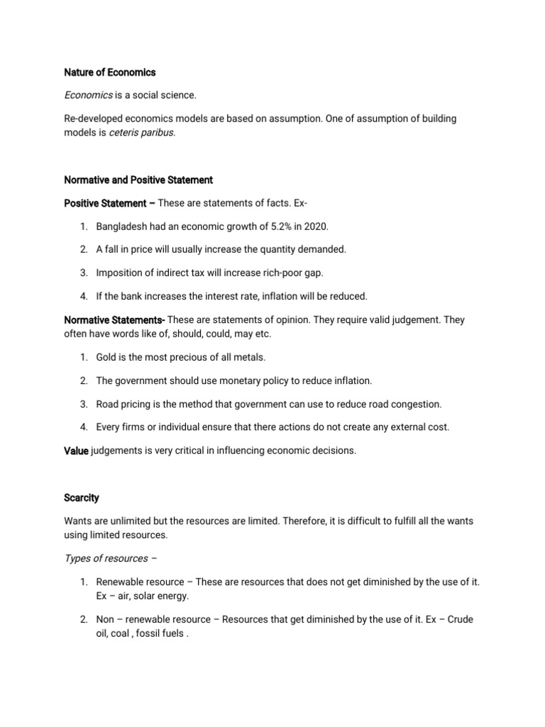 Economics Unit 1 Notes | PDF