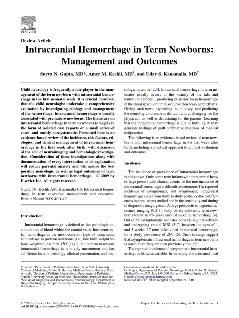 Intracranial hemorrhage in term newborns review | PDF | Childbirth ...