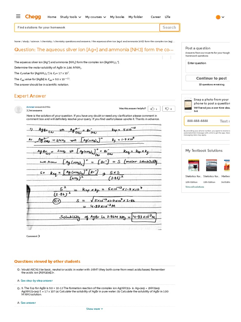 The Aqueous Silver Ion (Ag+) and Ammonia (NH3) For... | PDF | Ammonia ...