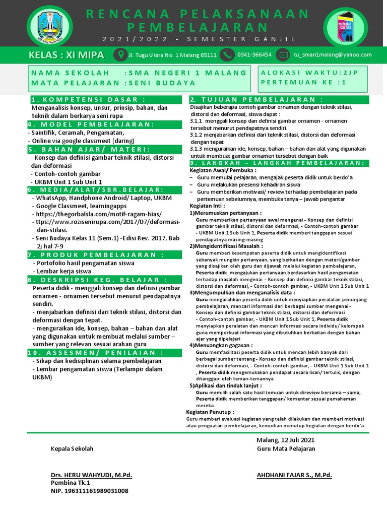 RPP Contoh Berkarya Seni Rupa | PDF