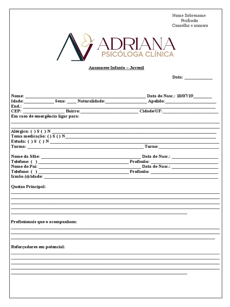 Modelo Anamnese - Regina | PDF