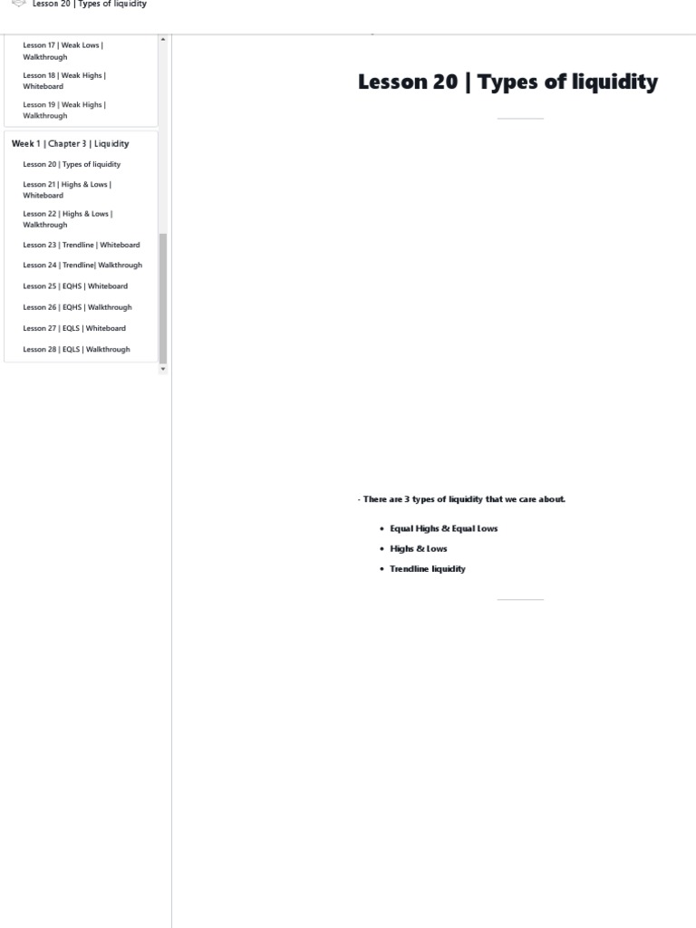 Lesson 20 - Types of Liquidity - Liquidity University 12 Week Course | PDF