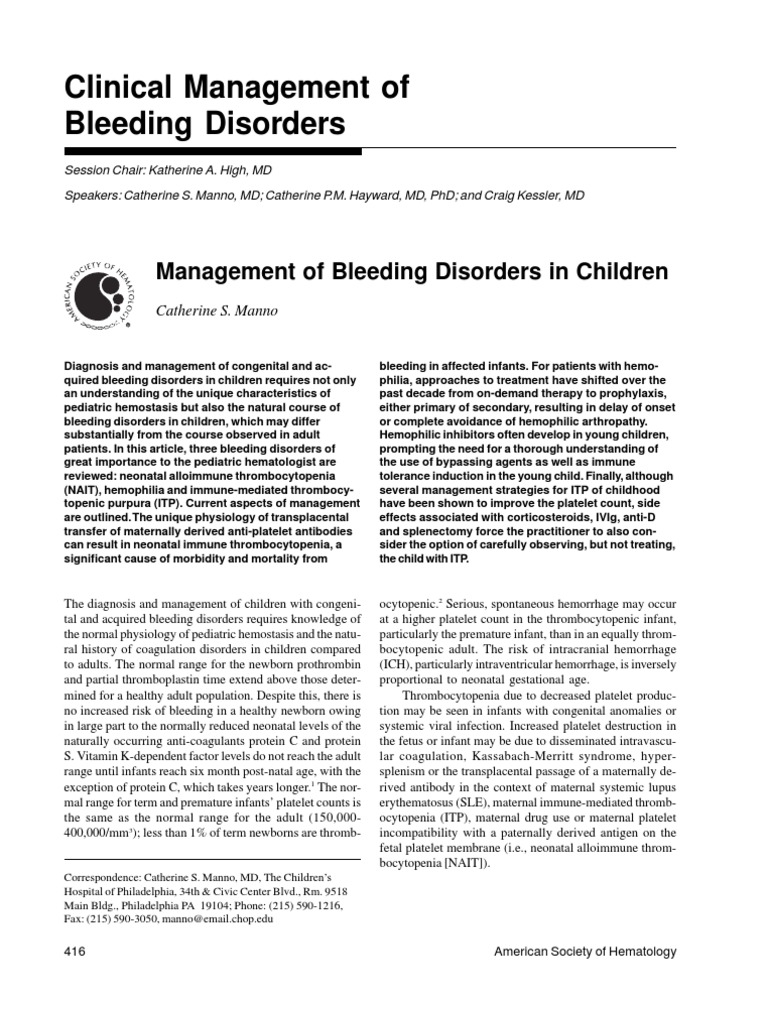 Management of Bleeding Disorders in Children - Manno | PDF ...