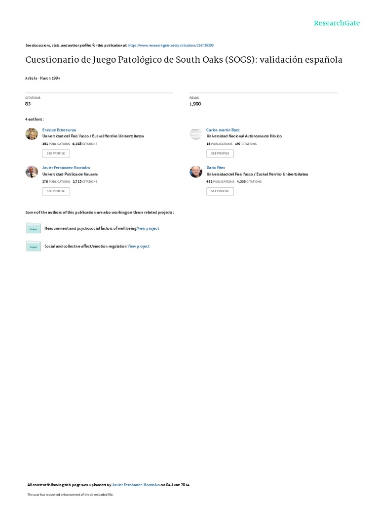 Validation of the South Oaks Gambling Screen (SOGS) in Spain: An ...