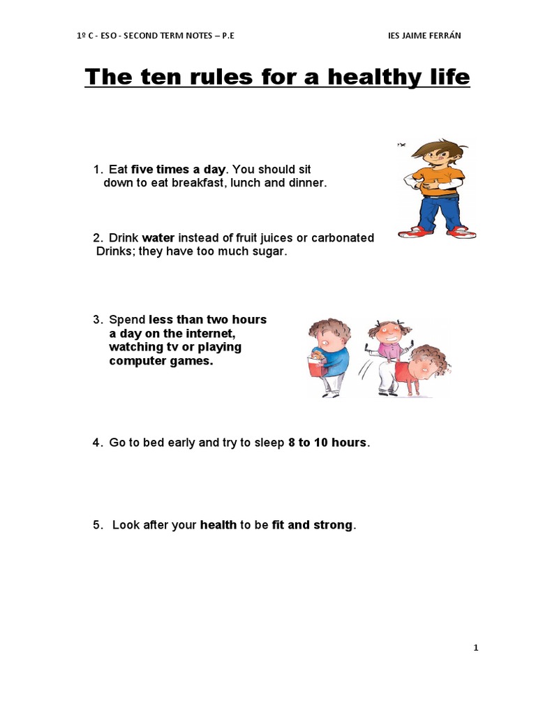 The Ten Rules For A Healthy Life 1ESO | PDF