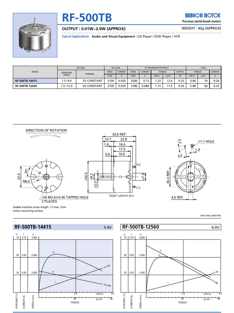 RF-500TB Motor Specifications and Data | PDF | Technology & Engineering