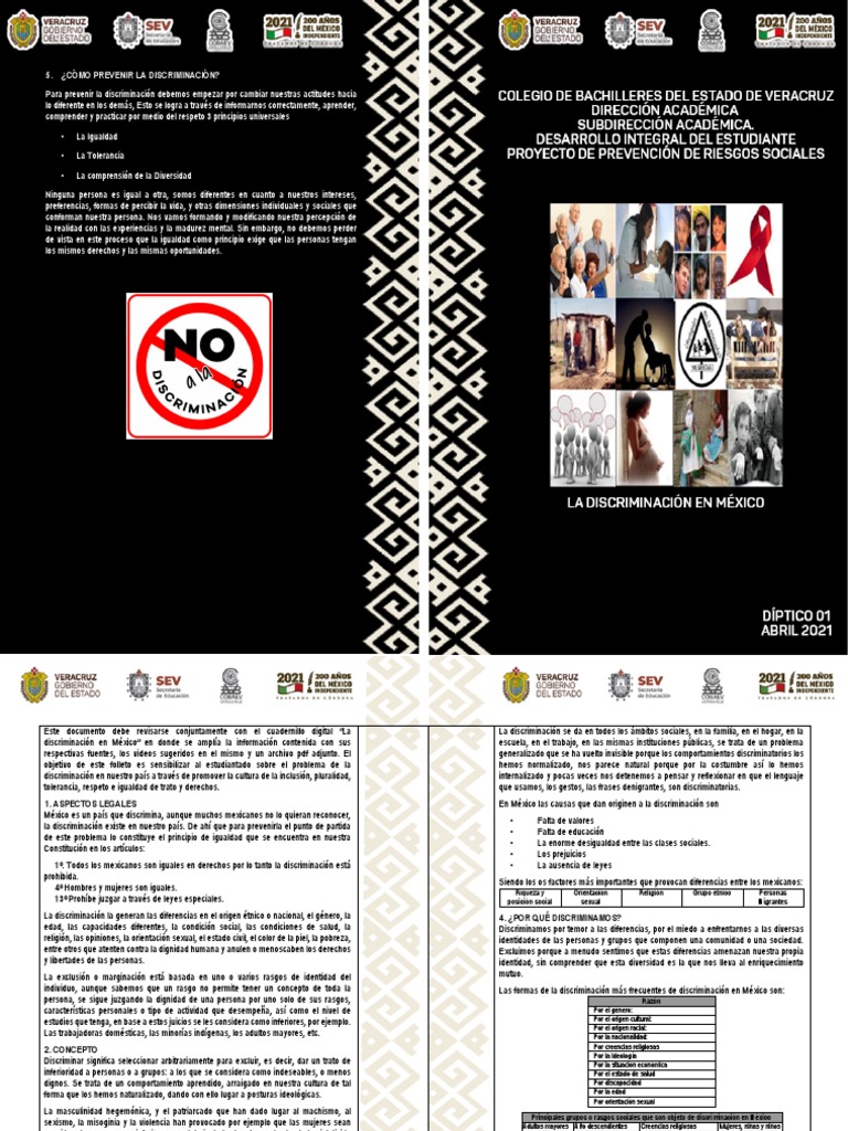 Diptico Discriminacion | PDF | Discriminación | Sexismo