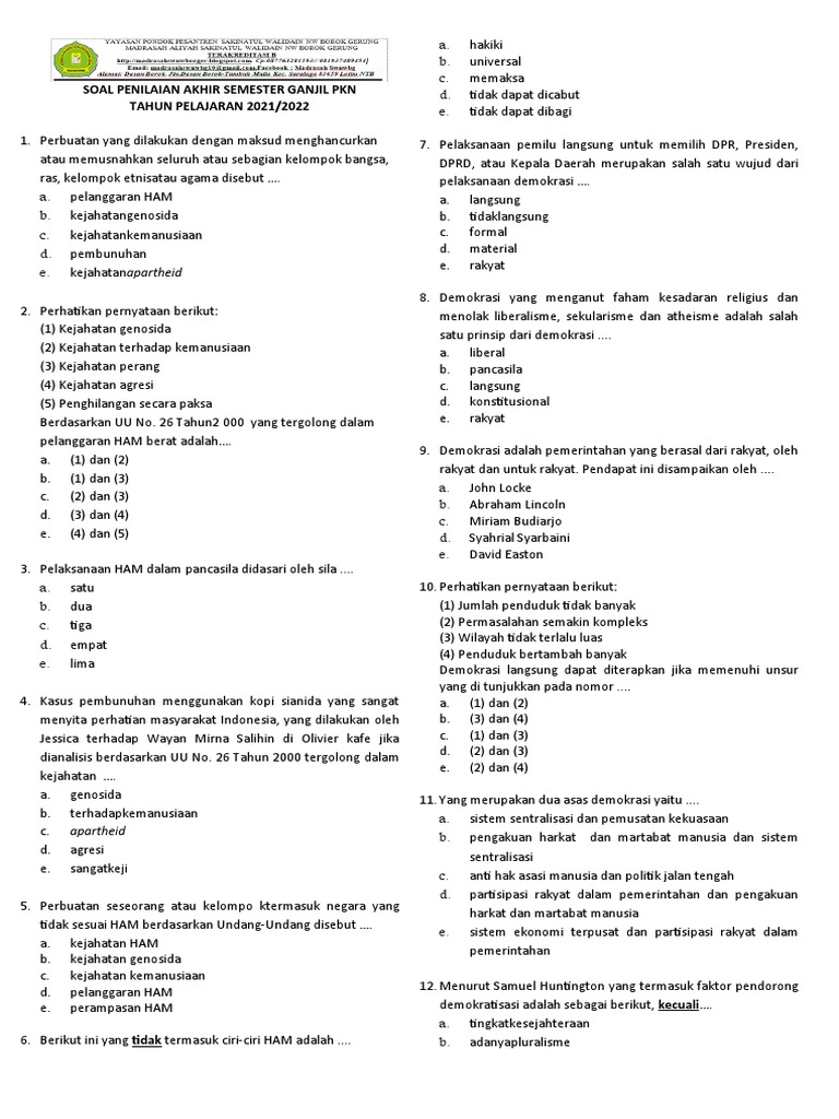 Soal Pas PKN Kelas 11 - 1 | PDF