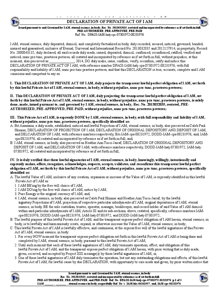 Declaration of Private Act of I Am Perfect Obligation of I Am | PDF ...