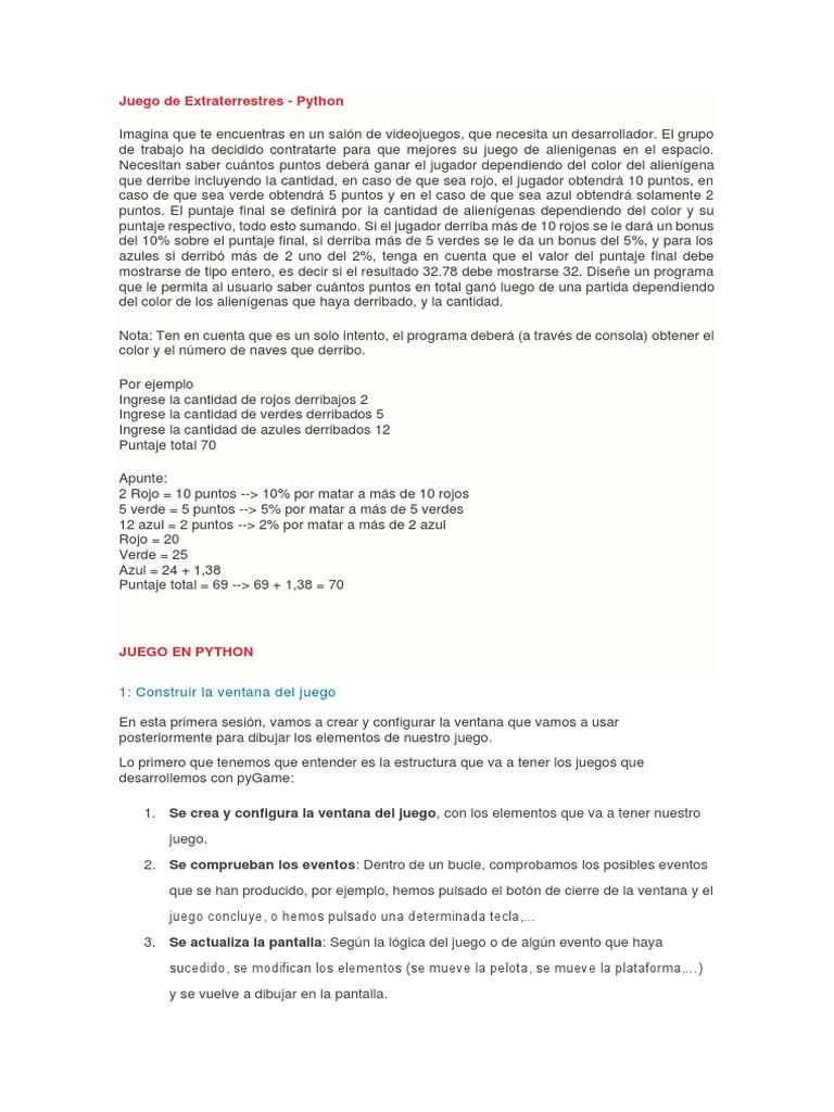Juego de Extraterrestres en Python | PDF | Ventana (informática) | Color