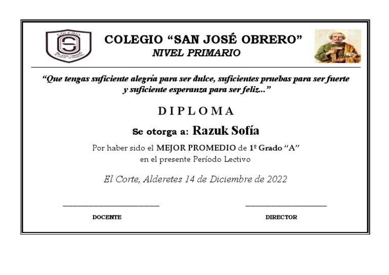 Diplomas MEJOR PROMEDIO 1º A . | PDF | Negocios