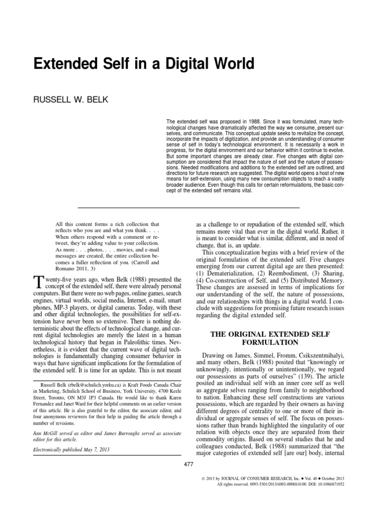 Extended Self in A Digital World | PDF | Self | Virtual World