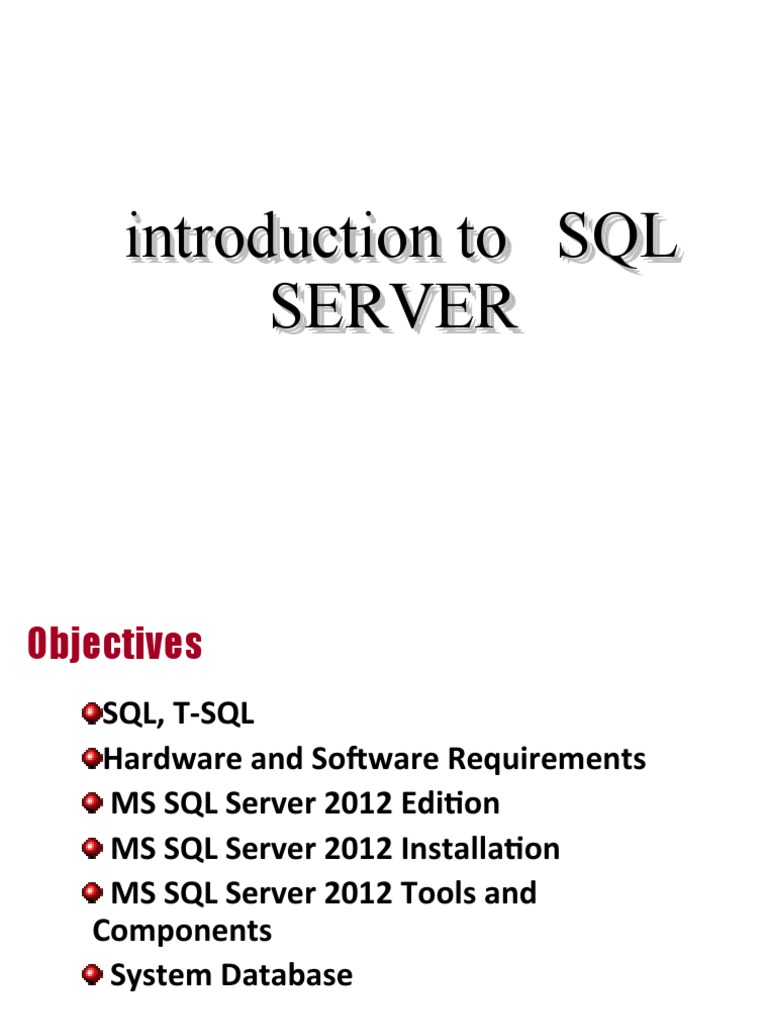 1-Introduction To MS SQL 2012 | PDF | Databases | Microsoft Windows