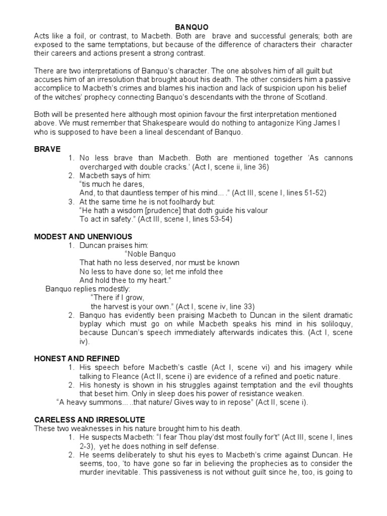 Banquo S Character | PDF | Macbeth
