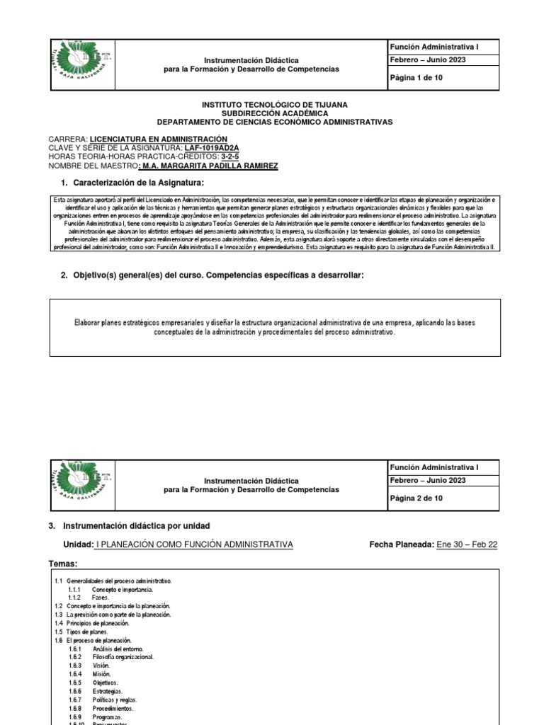 Programa Función Admva Feb Jun 2023 | PDF | Planificación | Evaluación