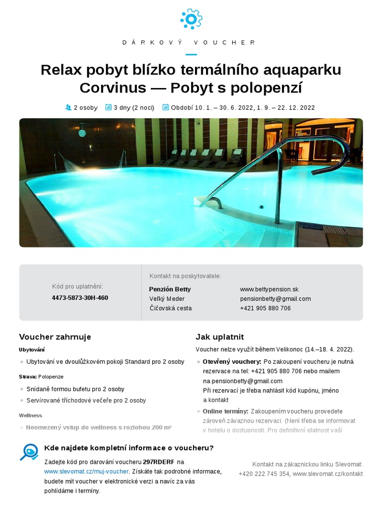 Slevomat CZ Voucher Relax Pobyt Blizko Termalniho Aquaparku Corvinus 4473587330H 460 | PDF