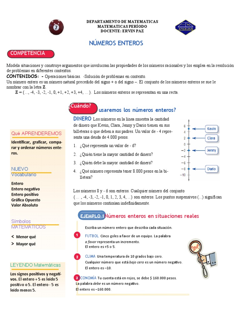 Introducción a los Números Enteros | PDF | Entero | Sustracción