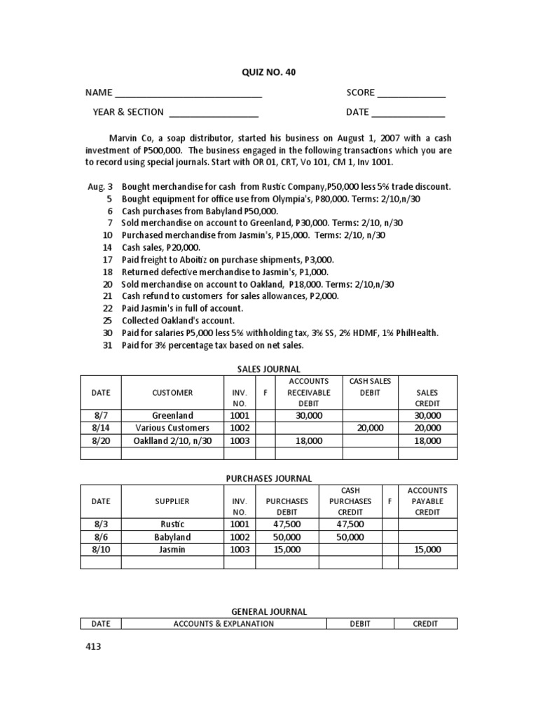 Practice Problems On Special Journals | PDF | Debits And Credits ...