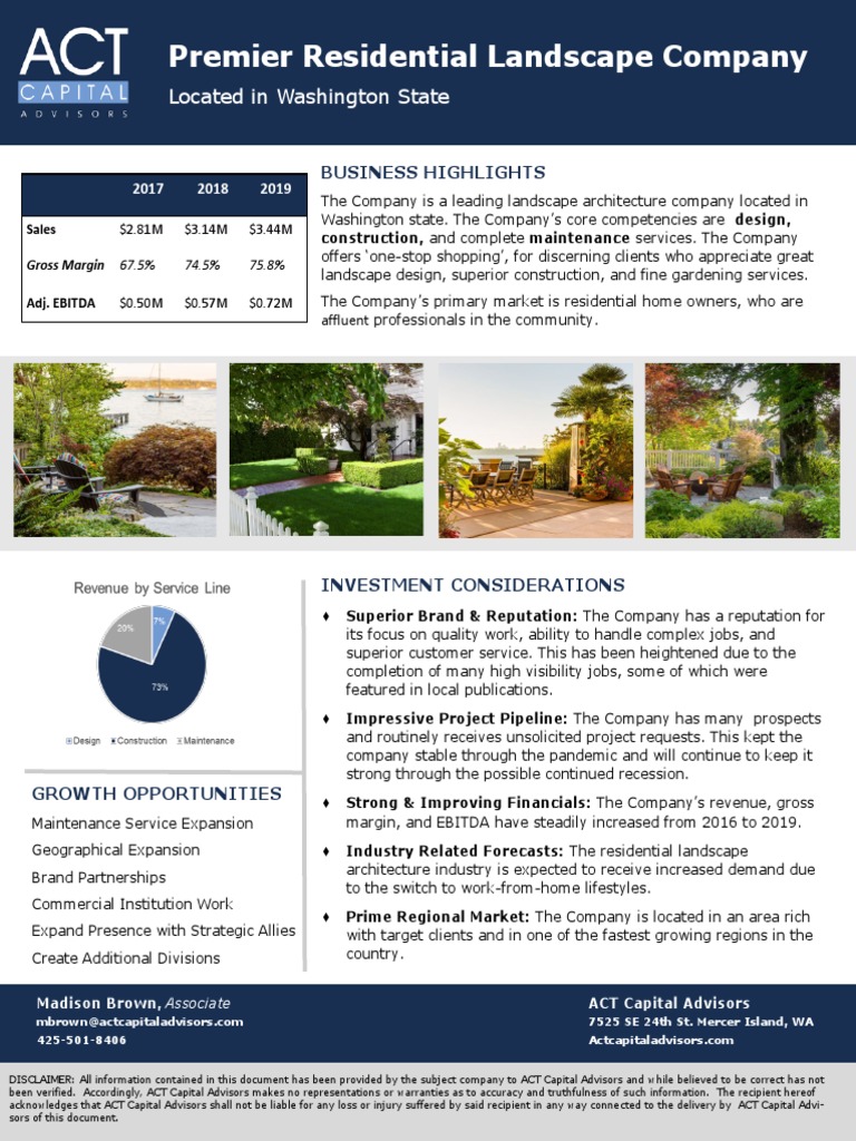 Premier Landscape Company Profile | PDF | Marketing | Business Economics