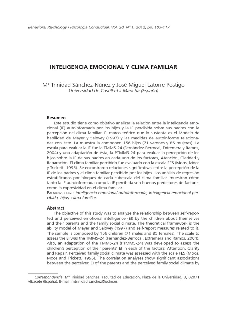 Inteligencia Emocional y Clima Familiar. | PDF | Inteligencia | Las ...
