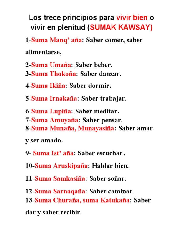 Los Trece Principios para Vivir Bien o Vivir en Plenitud | PDF