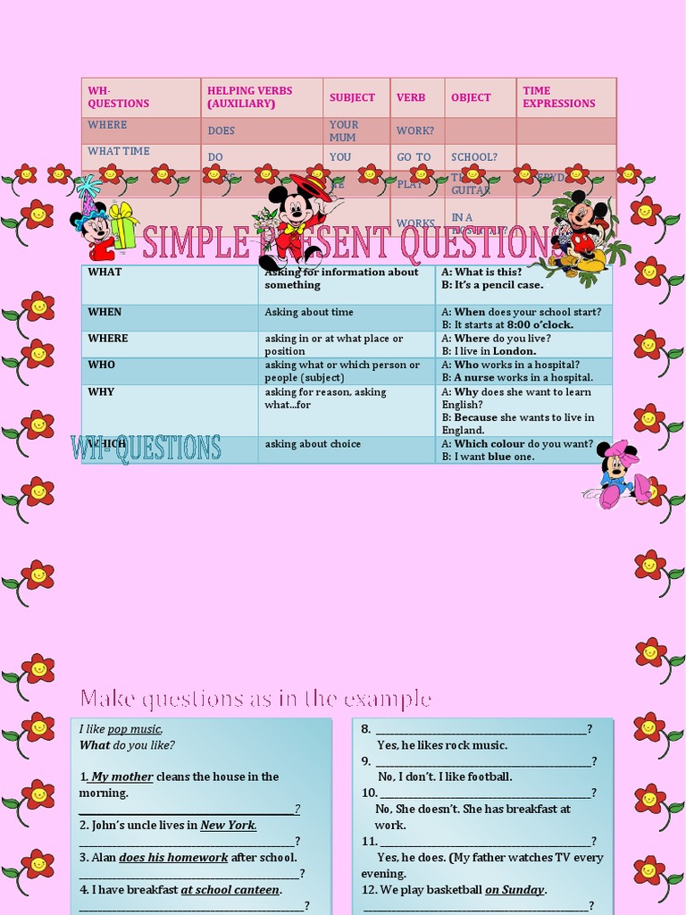 Questions in Present Simple | PDF | Language Families | Cognitive Science
