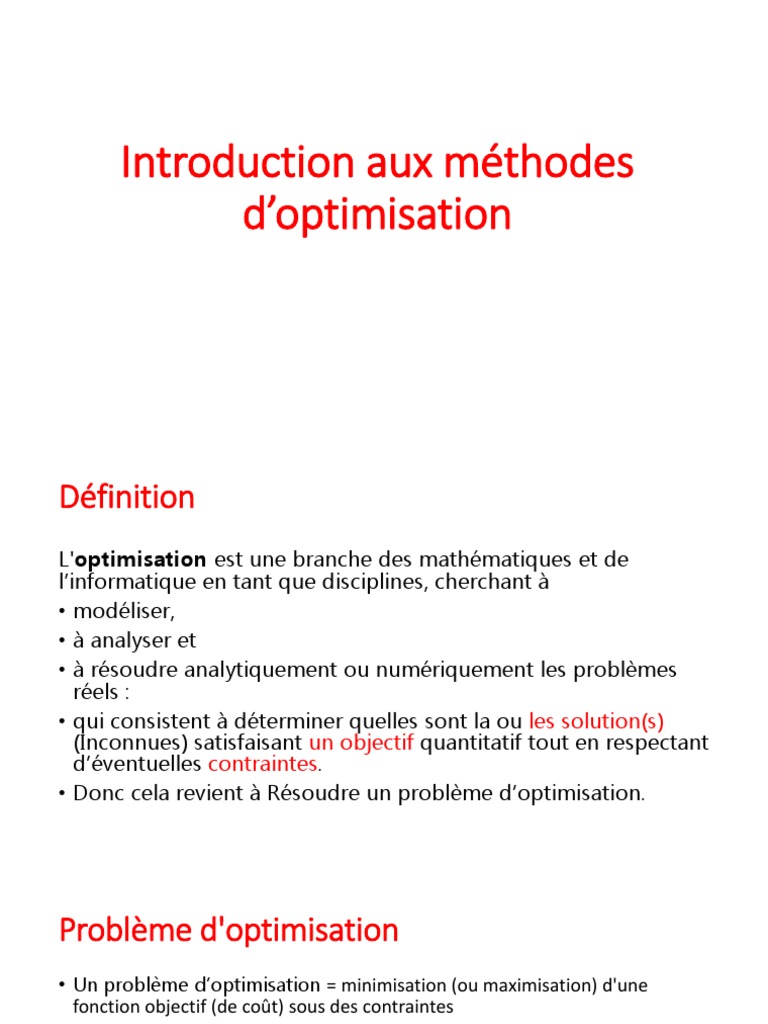 Cours 1 Introduction Aux Méthodes Doptimisation | PDF | Optimisation mathématique ...