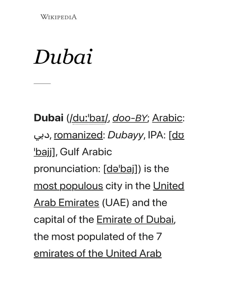 Dubai - Wikipedia | PDF | Dubai | United Arab Emirates