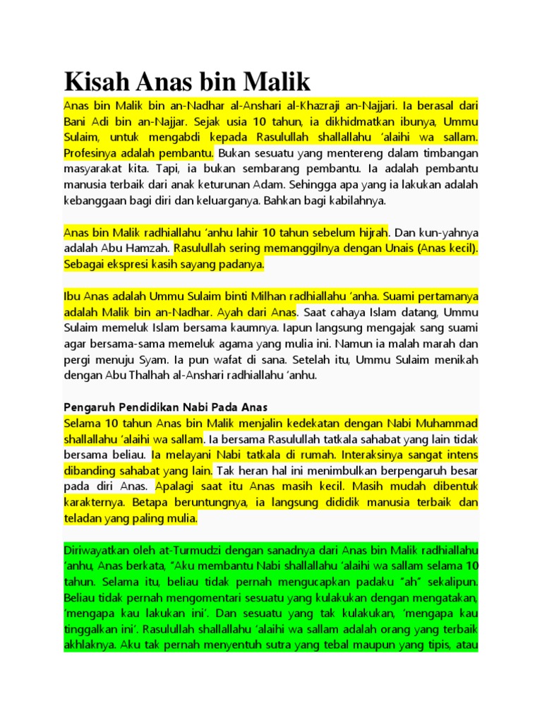 Kisah Anas bin Malik dan Pengabdiannya | PDF