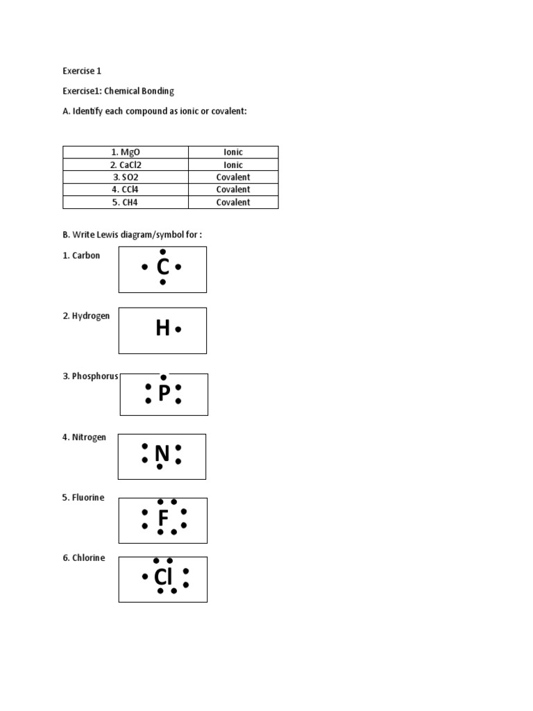 Exercise 1 Chemical Bonding | PDF