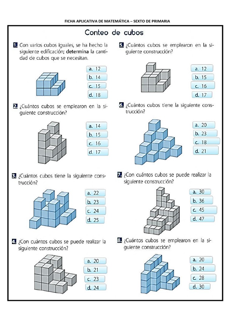 FICHA APLICATIVA DE MATEMÁTICA - Conteo de Cubos | PDF