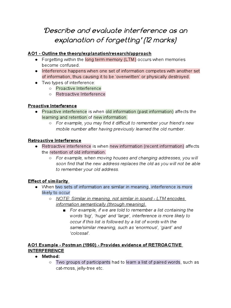 Interference Theory of Forgetting | PDF | Memory | Recall (Memory)