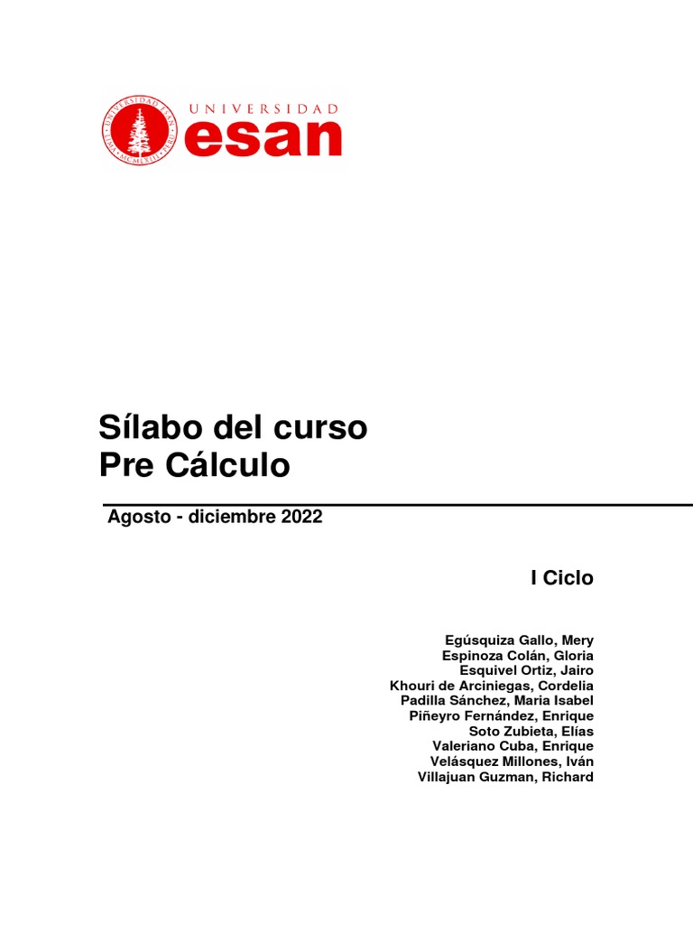Sílabo del Curso de Pre Cálculo | PDF | Ecuaciones | Programación lineal