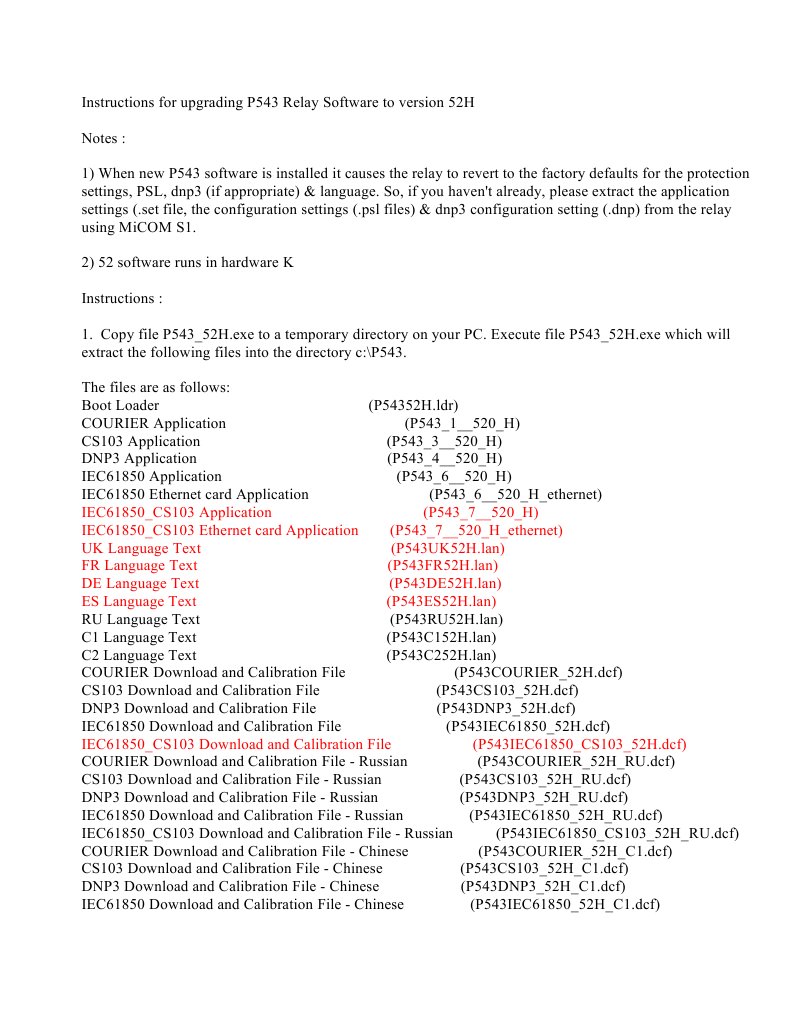 Step-by-Step Instructions for Upgrading P543 Relay Software to Version ...